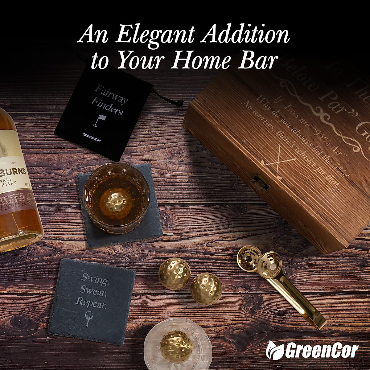 GreenCor Funny Birthday Golf Gifts for Men - Him | Husband | Friend - Whiskey Glass Set Engraved ‘To The “Below Par” Golfer”’ Gifts for Birthday - Christmas - Friend - Bachelors Party - Anniversary