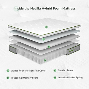 Novilla Full Size Mattress, 12 Inch Hybrid Pillow Top Full Mattress in a Box with Gel Memory Foam & Individually Wrapped Pocket Coils Innerspring for a Cozy & Peaceful Sleep
