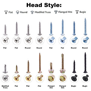 Hilitchi 320Pcs Self Drilling Self Tapping Screws Stainless Steel Zinc Plated Phillips Flat Head Bugle Head Pan Head Wafer Head Screw Assortment Kit for Wood Screws, Sheet Metal Screws, and Drywall