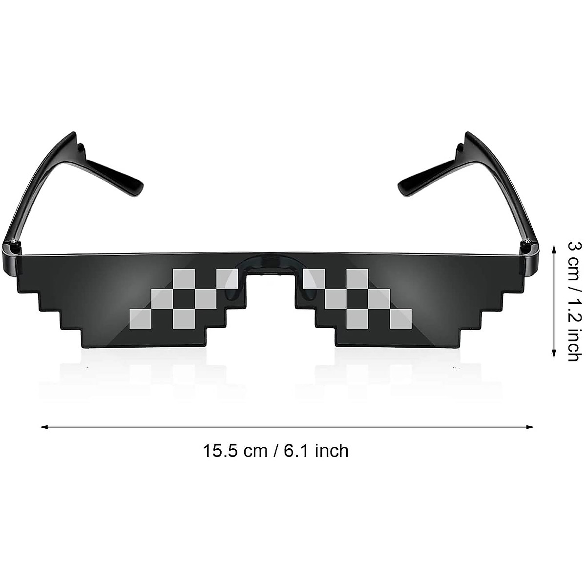 JDD 3 Pack Whole Thug Life 8 Bits Pixelated Meme Party Sunglasses Mosaic Gamer Photo Props Glasses for Men Women, Black, Large