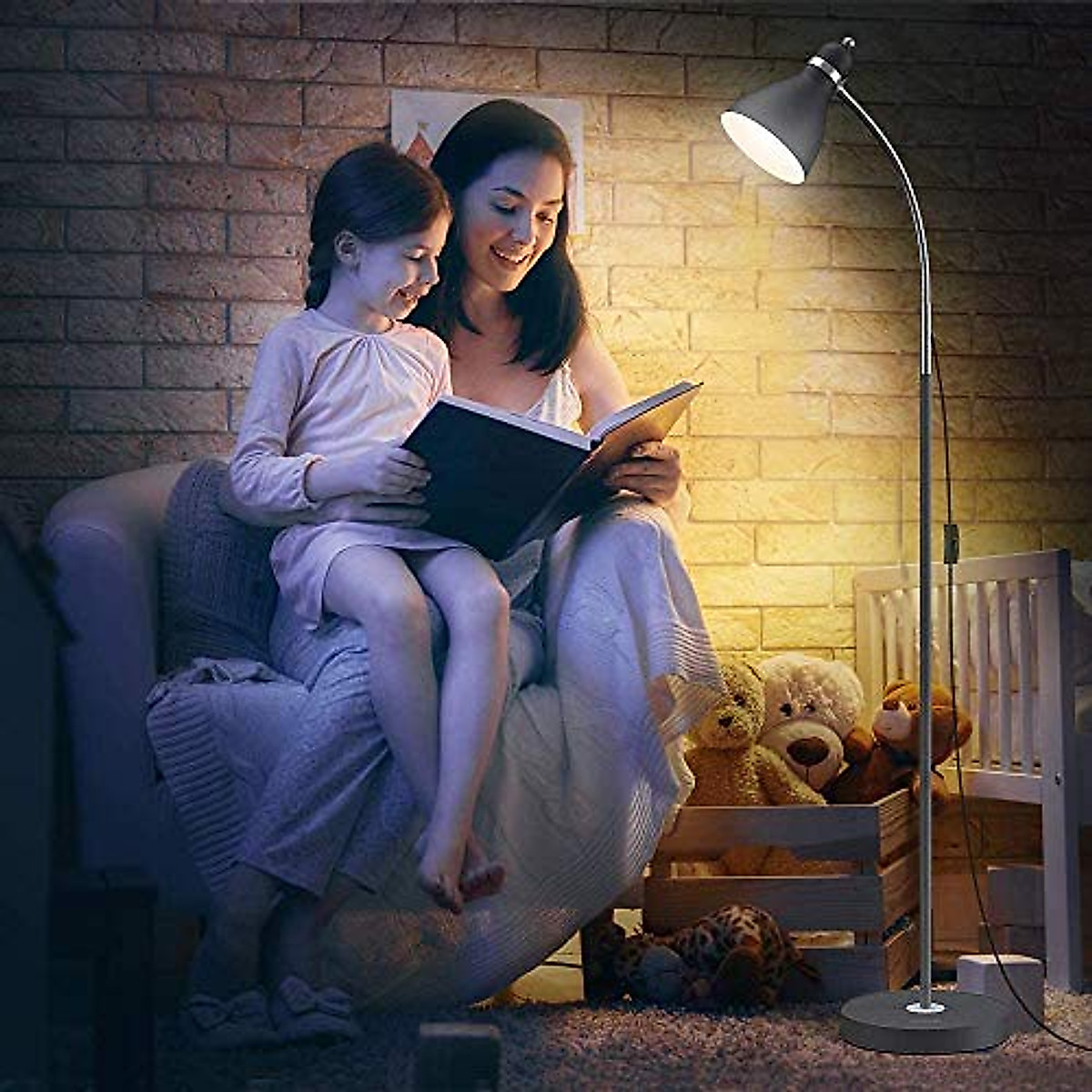 LEPOWER Floor Lamp, Metal Standing Lamp with Adjustable Gooseneck, Heavy Metal Based, Reading Pole Lamp for Office, Black Floor Lamps for Bedroom, Living Room