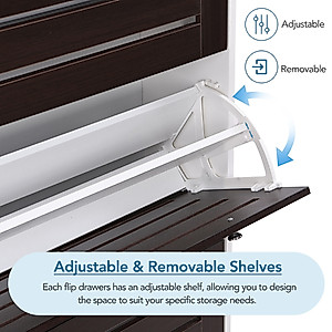 Goohome Sleek Design 24 Cubby Console Modern Mirror Organizer with 2 Tier & Doors, Shoe Cabinet for Entryway Home Hallway Apartment, Large, D- White