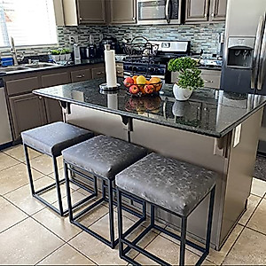 ALPHA HOME 24" Bar Stool Counter Height Bar Stools with Footrest Pu Leather Backless Kitchen Dining Cafe Chair with Thick Cushion & Sturdy Chromed Metal Steel Frame Base for Indoor Outdoor,Grey,2PC