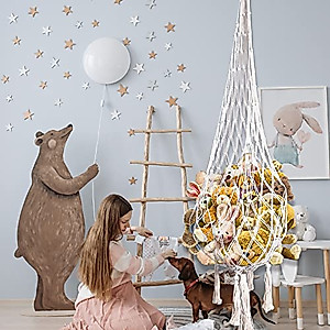 Stuffed Animal Storage Hammock Net, Strong Stuffed Toy Ceiling and Walls Hanging Net, Large Corner Mesh Bag Toys Organizer with Hanging Hook for Plush Toy Display Kids Playroom Home Decor (White)