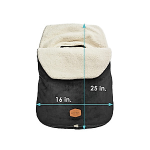 JJ Cole Bundle Me Winter Baby Car Seat Cover and Bunting Bag - Original - Sherpa Lined Weather Resistant Baby Carrier and Stroller Cover - Stroller Accessories and Winter Baby Essentials - Black