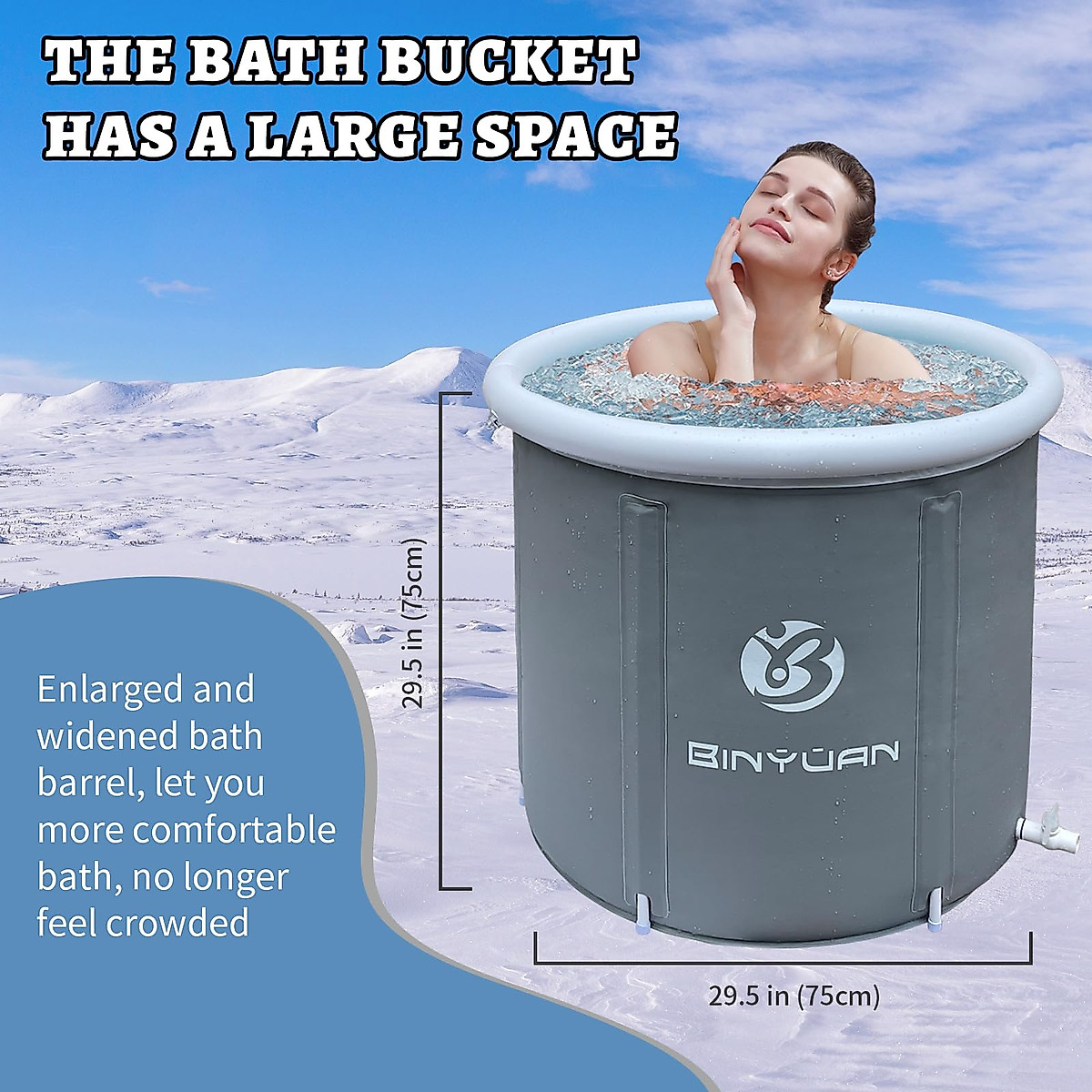 BINYUAN Ice Bath Tub for Athletes Portable Cold Plunge Tub Ice Bath Cold Plunge Tub Outdoor Ice Barrel Ice Bath Tub For Adults Cold Therapy Tub for Recovery Black (29.5"Φ x 26.8"H)