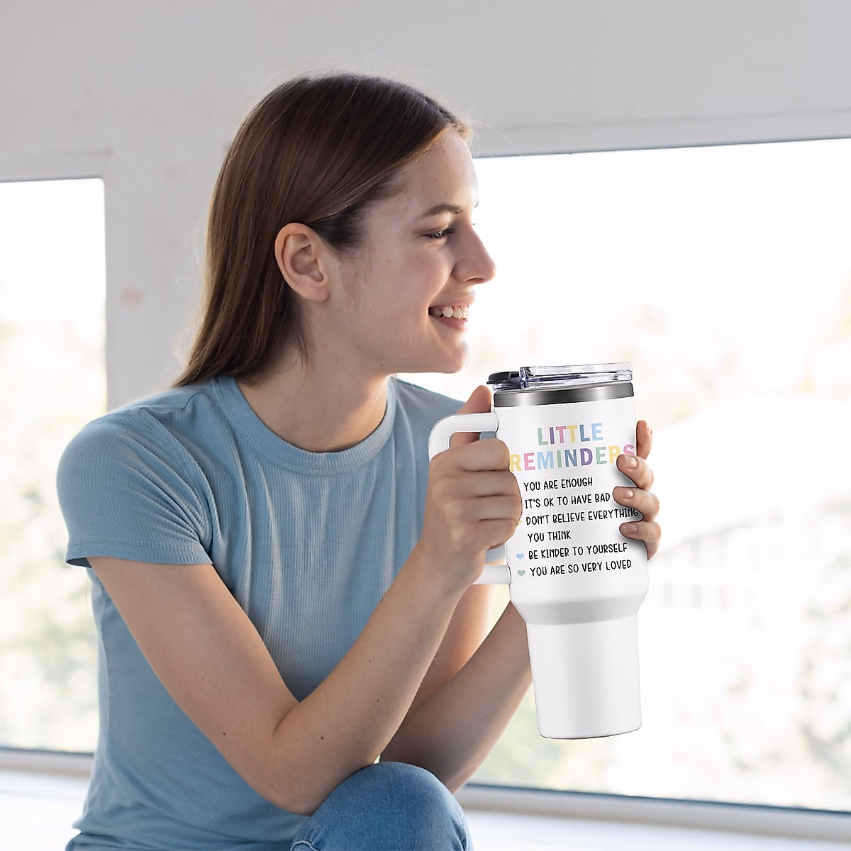 Inspirational Gifts for Women, Little Reminders You Are Enough Tumbler 40oz, Mental Health Gifts, Motivational Positive Affirmations Uplifting Recovery Healing Encourage Gift for Coworker Friend