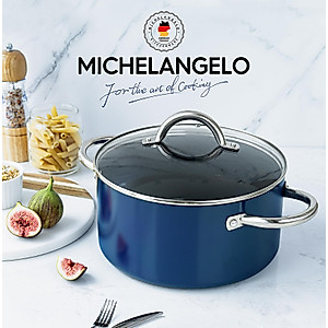 MICHELANGELO 6 Quart Stock Pot with Lid, Non Toxic Cooking Pot, Ceramic Soup Pot with Lid, Non Stick Pot with Stainless Steel Handle, Induction Compatible