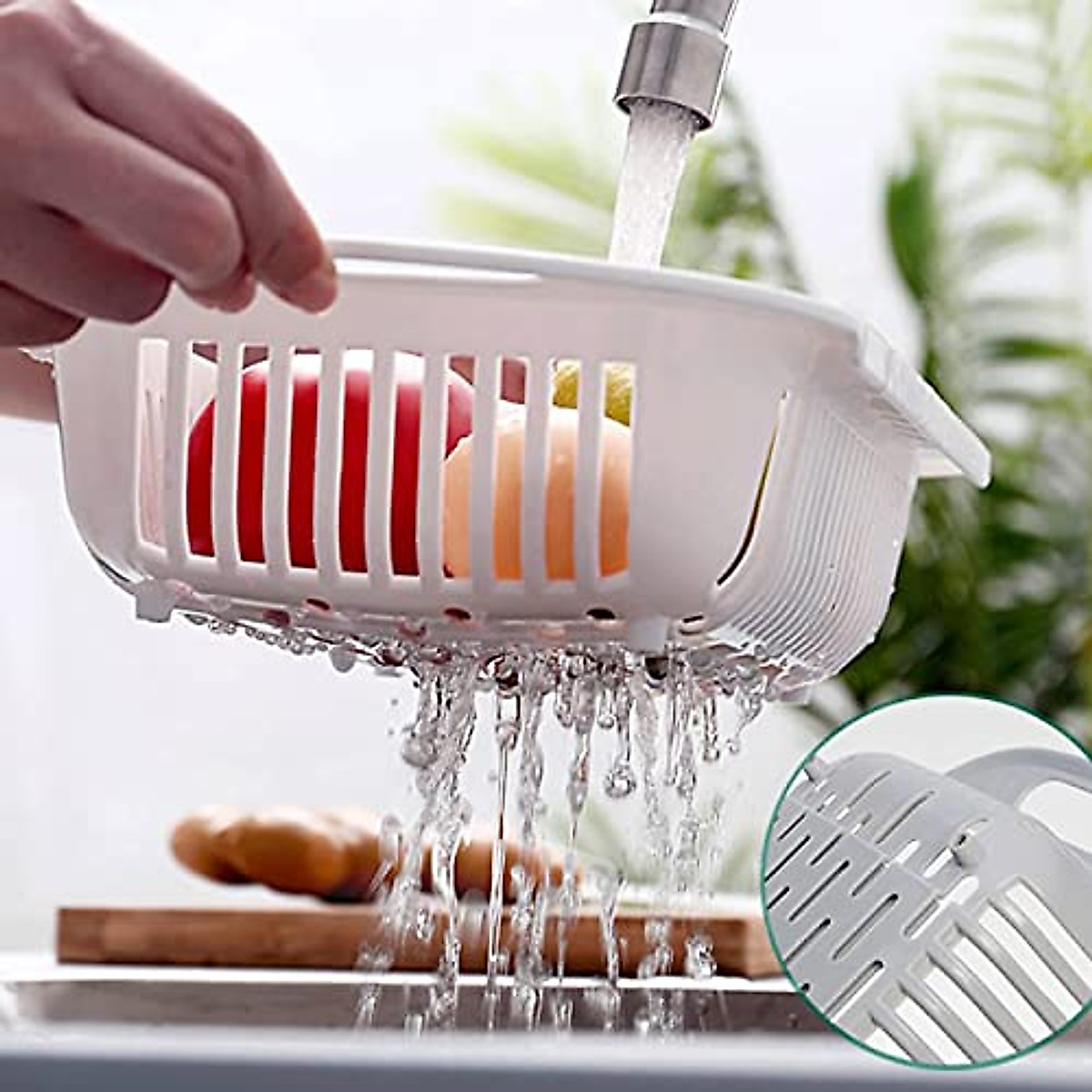 Creahappy 14inch Extendable Over the Sink Colander Strainer Basket Adjustable Strainer Sink Washing Basket Collapsible Colander Fruit Vegetable Strainer Drainer Basket for Kitchen Sink