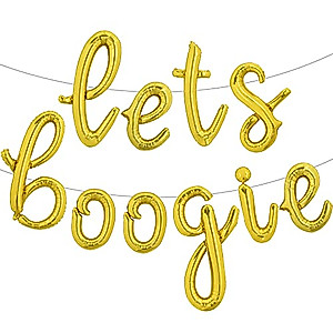 Gold Lets Boogie Balloons Banner,16 Inch Lowercase Gold Foil Helium Sign for 1980s Back to 70's 80's 90's Disco Themed Disco Fever Party or Birthday Party Supply