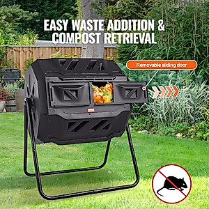 VEVOR Compost Bin, 43-Gal Dual Chamber Composting Tumbler, Large Tumbling Rotating Composter with 2 Sliding Doors and Steel Frame, BPA Free Composter Bin Tumbler for Garden, Kitchen, Yard, Outdoor