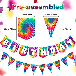 2 Pieces Tie Dye Birthday Party Supplies Happy Birthday Pennant Banner for Tie Dye Party Art Retro 60s 70s Theme Hippie Carnival Baby Shower Birthday Party Decorations