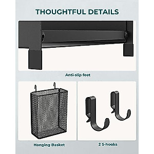 OROPY 2 Tier Spice Rack for Countertop, Height Adjustable Metal Standing Kitchen Storage Organizer Shelf, Counter Shelf for Cabinet,Pantry,Bathroom,Bedroom, with Hanging Basket