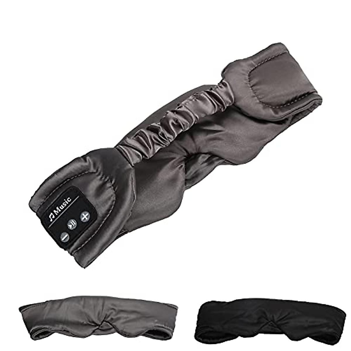 Bluetooth 5.0 Sleep Mask Headphones, 3D Contoured Music and Soft Silk Sleeping Eye Cover Support Hand-free Calling, Rechargeable & Washable (grey)