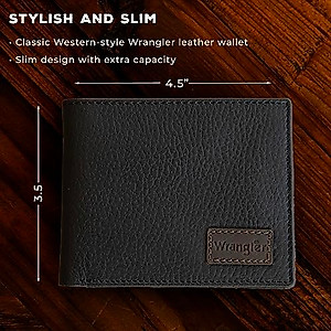 Wrangler Men’s Bifold Wallet Slim Genuine Leather Casual Everyday Minimalist Cash and Card Holder (Black)