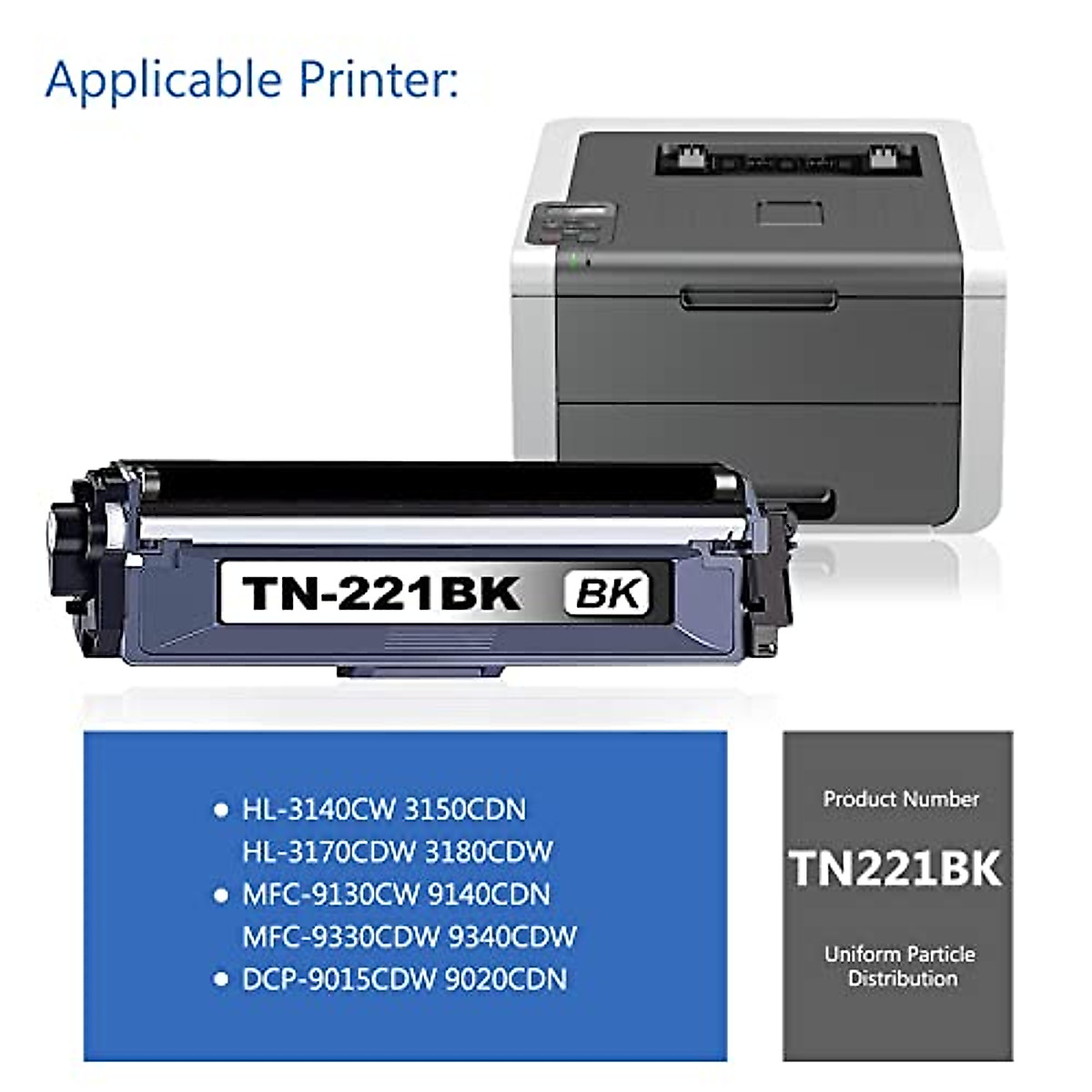 EDH Compatible TN221BK TN-221BK Toner Cartridge Replacement for Brother High Yield Compatible with DCP-9015CDW 9020CDN HL-3140CW 3170CDW 3180CDW MFC-9130CW 9140CDN 9330CDW Printer (1 Pack,Black)