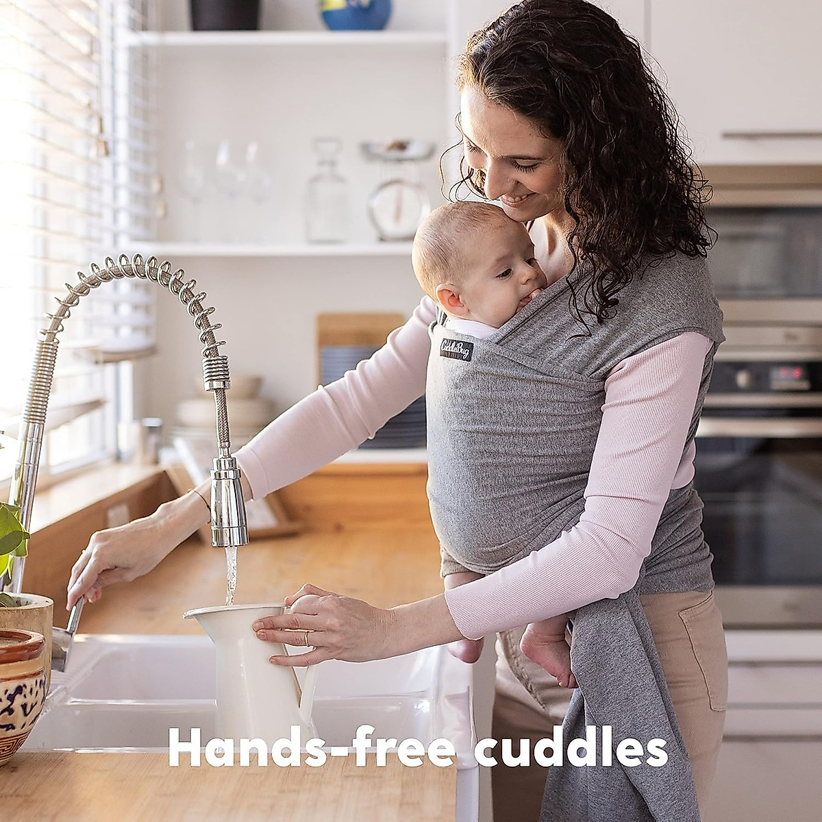 CuddleBug Baby Wrap Sling + Carrier - Newborns & Toddlers up to 36 lbs - Hands Free - Gentle, Stretch Fabric - Ideal for Baby Showers - One Size Fits All (Grey)