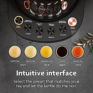 Hot Tea Maker Electric Glass Kettle with tea infuser and temperature control. Automatic Shut off. Brewing Programs for your favorite teas and Coffee.