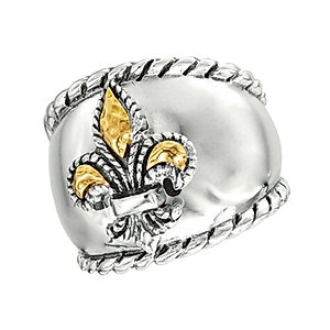 Phillip Gavriel 18K Yellow Gold and Sterling Silver Fleur De Lis Ring Size 8