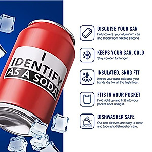 Beersy Silicone Sleeve Soda Can Cover - Insulated Silicone Can Sleeve - Multi-Purpose Can Insulator - Tight-Fitting Drink Cover - Novelty Drink Holder for Outdoors, Fits 12oz. (I Identify As A Soda)