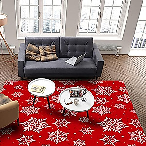 Christmas Area Rugs Living Room Floor Mat Christmas Snowflake Red Texture Collection Non-Slip and Washable Carpets for Indoor Bedroom Kids Room Home Decor, 2x3 Feet