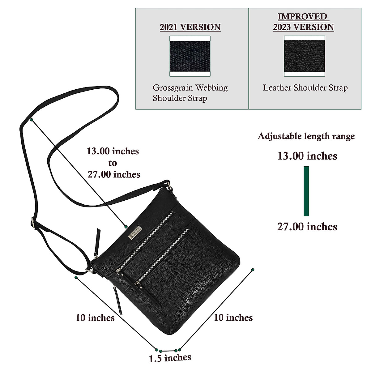 ASSOTS Crossbody Bags for Women – Real Leather Purses with RFID Protection, Multiple Pockets and Adjustable Strap