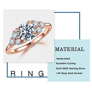 MOOSEA 1.2ct Moissanite Engagement Rings for Women, Brilliant D Color VVS1 Clarity Lab Created Diamond Wedding Rings 14K Rose Gold Vermeil Moissanite Anniversary Rings for Women Gifts