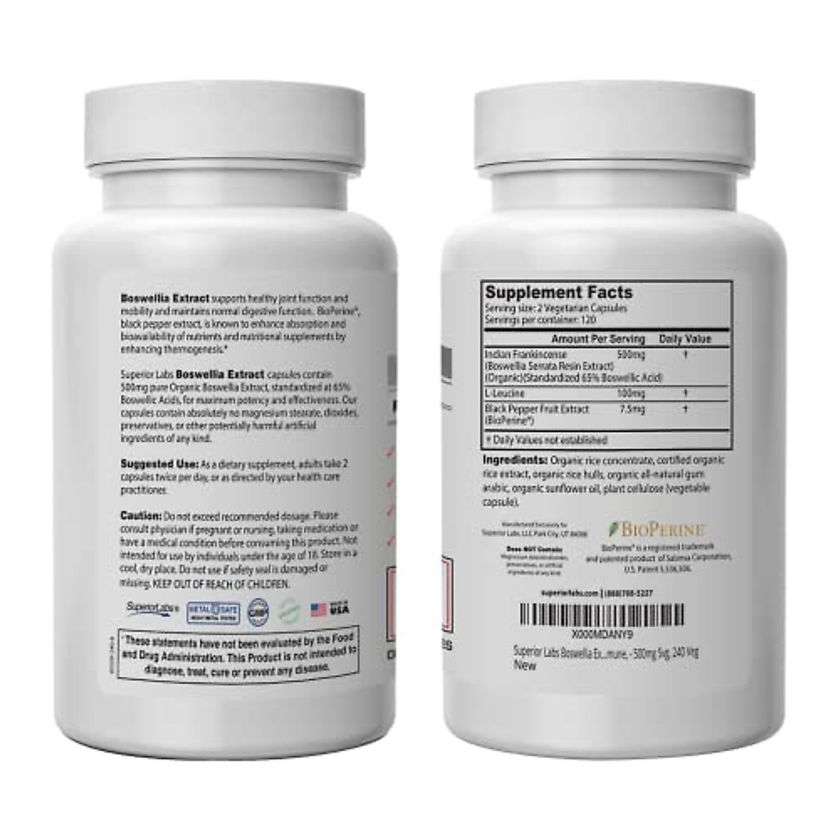 Superior Labs Boswellia Extract - Pure Non GMO Boswellic 65% Acids. Superior Absorption Zero Synthetic Additives - Powerful Formula Joint, Knees, Hips, Immune, 500mg SVG, 240 Veg Capsules