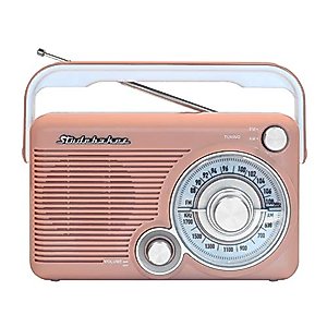 Studebaker SB2002RG Portable AM/FM Radio with Headphone Jack and aux-in Jack (Rose Gold/White)