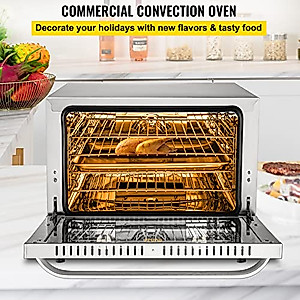 VEVOR Commercial Convection Oven, 66L/60Qt, Half-Size Conventional Oven Countertop, 1800W 4-Tier Toaster w/ Front Glass Door, Electric Baking Oven w/ Trays Wire Racks Clip Gloves, 120V