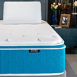 Askme Twin XL Mattress 12 Inch Innerspring Mattress Bed in a Box,Medium Firm Cooling Gel Memory Foam Mattress Individually Wrapped Pocket Coils with One Free Memory Foam Bed Pillow CertiPUR-US