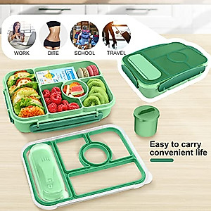 Demiue Lunch Box Kids,Bento Box Adult Lunch Box, Bento Lunch Containers for Adults/Kids/Toddler,5 Compartments with Sauce Vontainers,Microwave & Dishwasher & Freezer Safe,BPA Free(Green)