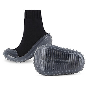 Baby Boys Slippers - Baby First Walking Non Skid Slipper Socks - Premium & Comfortable Toddler House Slippers, Kids Essentials - Black - 12 Months Infant