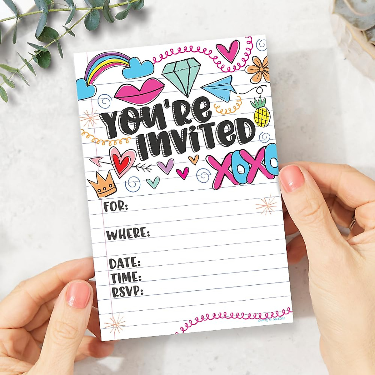 Fun Girl Doodles Invitations (20 Count) With Envelopes - Pre Teen - Tween Birthday Invitations