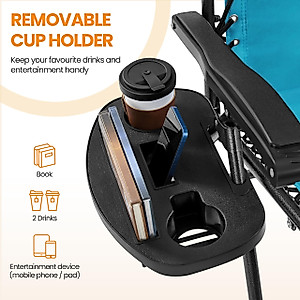 Yaheetech 29in Full Padded Zero Gravity Chair Oversized Outdoor Patio Folding Lounger Adjustable Portable Anti Gravity Recliner w/Carry Strap, Side Cup Tray, Pillow for Beach Yard Lawn Black/Aqua/2