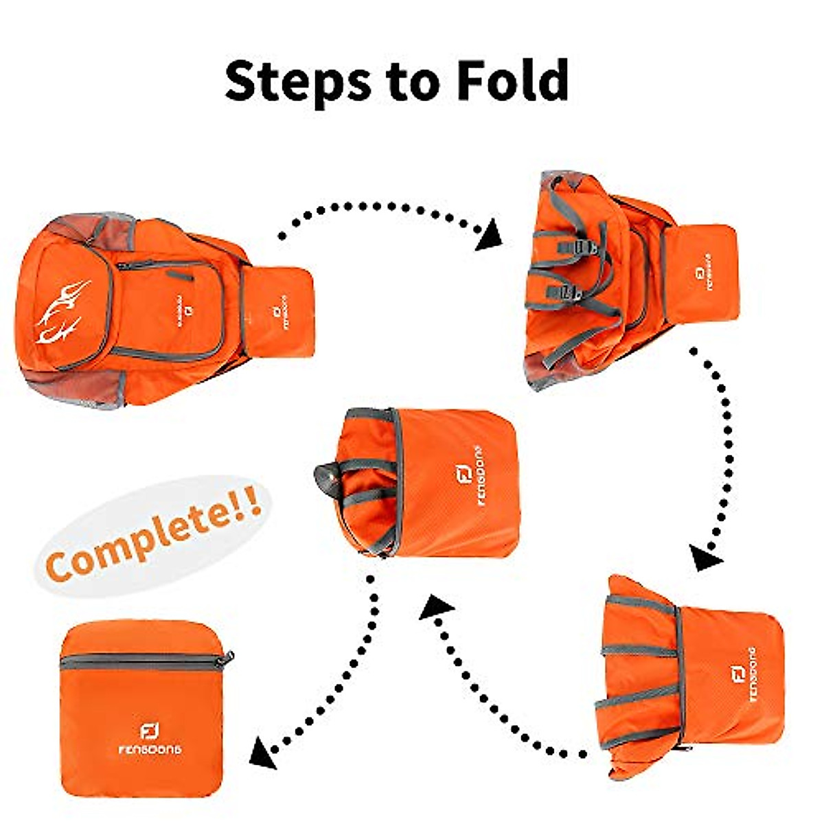 FENGDONG 35L Lightweight Foldable Waterproof Packable Travel Hiking Backpack Daypack for men women Orange