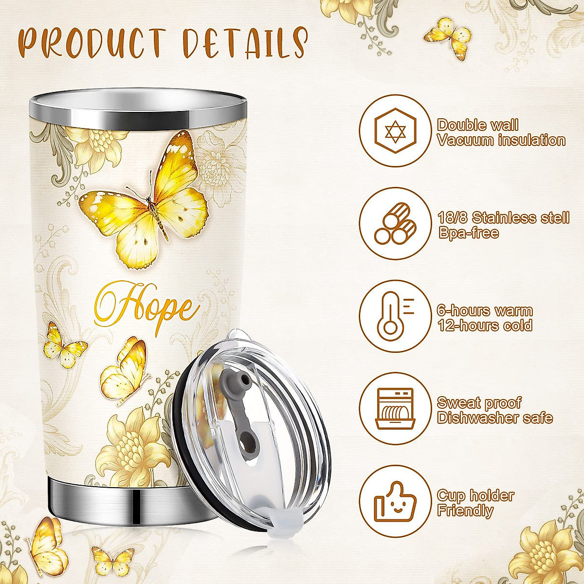 Inbagi Christian Gifts for Women 20 oz Butterfly Stainless Steel Tumblers Religious Birthday Mothers Day Gifts for Mom Sister Grandma Women Employee Coworker appreaction Gifts(4 Pieces)