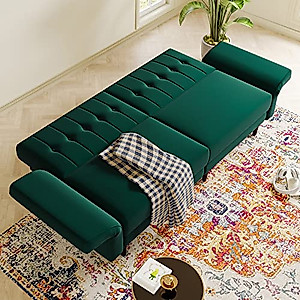 Belffin Velvet Convertible Futon Sofa Bed Memory Foam Futon Couch Sleeper Sofa Green