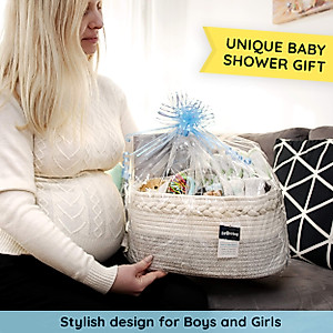 StarHug Baby Diaper Caddy Organizer – Baby Shower Basket with 2 Inner Pockets, Cleanable Interior, 100% Cotton Rope, Eco-Friendly, Large