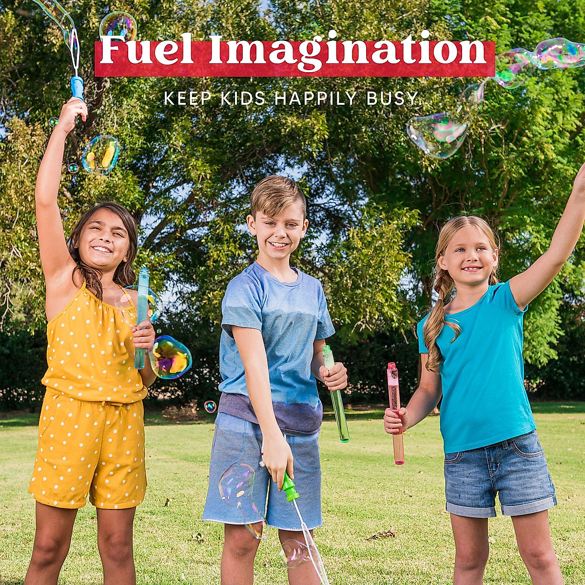 JOYIN 14.6’’ Big Bubble Wands for Kids, 6 PCS Bubble Wand with Refill Solution for Summer Toy Party Favor, Outdoors Activity, Easter Basket Stuffers, Birthday Gift