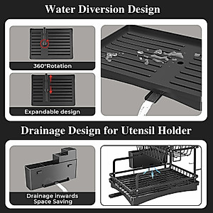 Famhap Dish Drying Rack, Large 2 Tier Dish Racks for Kitchen Counter, Durable Stainless Steel Kitchen Drying Rack with a Cutlery Holder, Drying Rack for Dishes, Knives, Spoons, and Forks