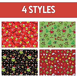QANPE 12 Sheets Folded Christmas Wrapping Paper Funny Cartoon Red Green Xmas Holiday Wrapping Paper Merry Christmas Art Paper for DIY Birthday New Year Gift Packing Decor, 19.7 x 27.6
