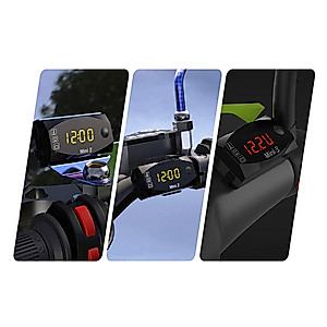GoolRC Motorcycle DC 6V-30V 3 in 1 Digital Time Clock + Thermometer +Voltage Voltmeter IP67 Waterproof Tester Battery Moniter Gauge for Car Boat Marine