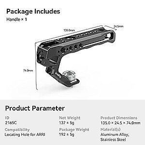 SmallRig Ergonomic Handle with Locating Holes for ARRI, Anti-Off Designed Cold Shoe Adapter - 2165