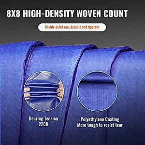 VEVOR Tarp Waterproof 10x12 ft, 5 Mil Plastic Poly Tarp Cover, Multi Purpose Tear UV and Temperature Resistant Outdoor Tarpaulin with Reinforced Grommets and Edges (Blue)