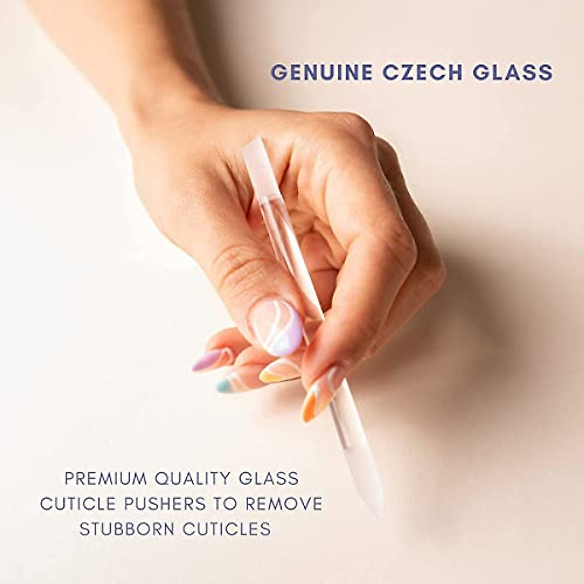 Glass Cuticle Pusher by Bona Fide Beauty - Dual Ended Manicure Stick - Premium Czech Glass Manicure Tools