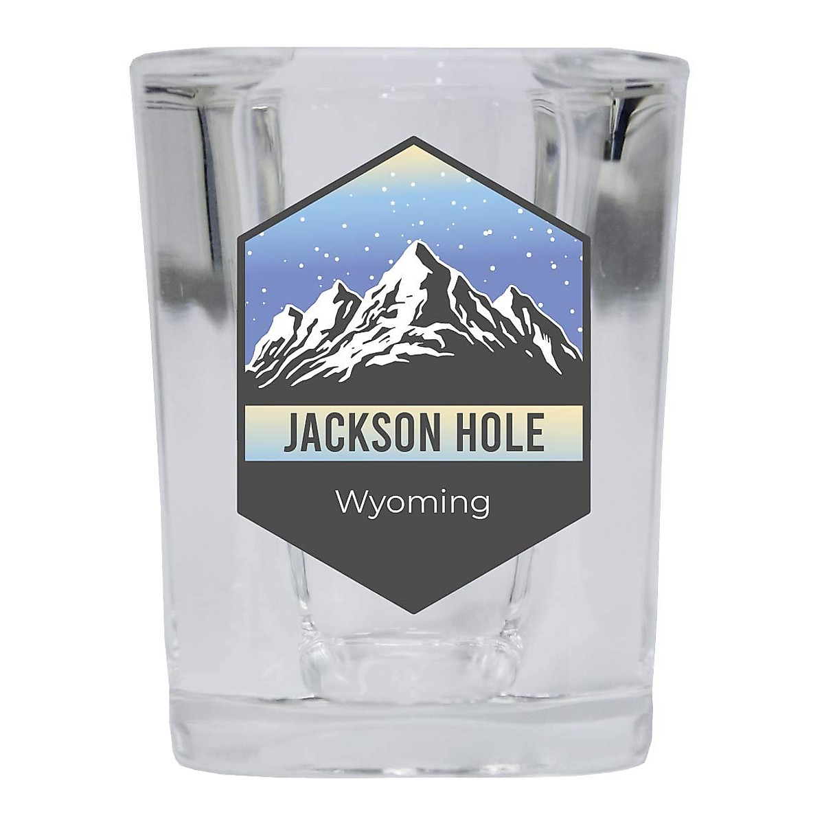 R and R Imports Jackson Hole Wyoming Ski Adventures 2 Ounce Square Base Liquor Shot Glass