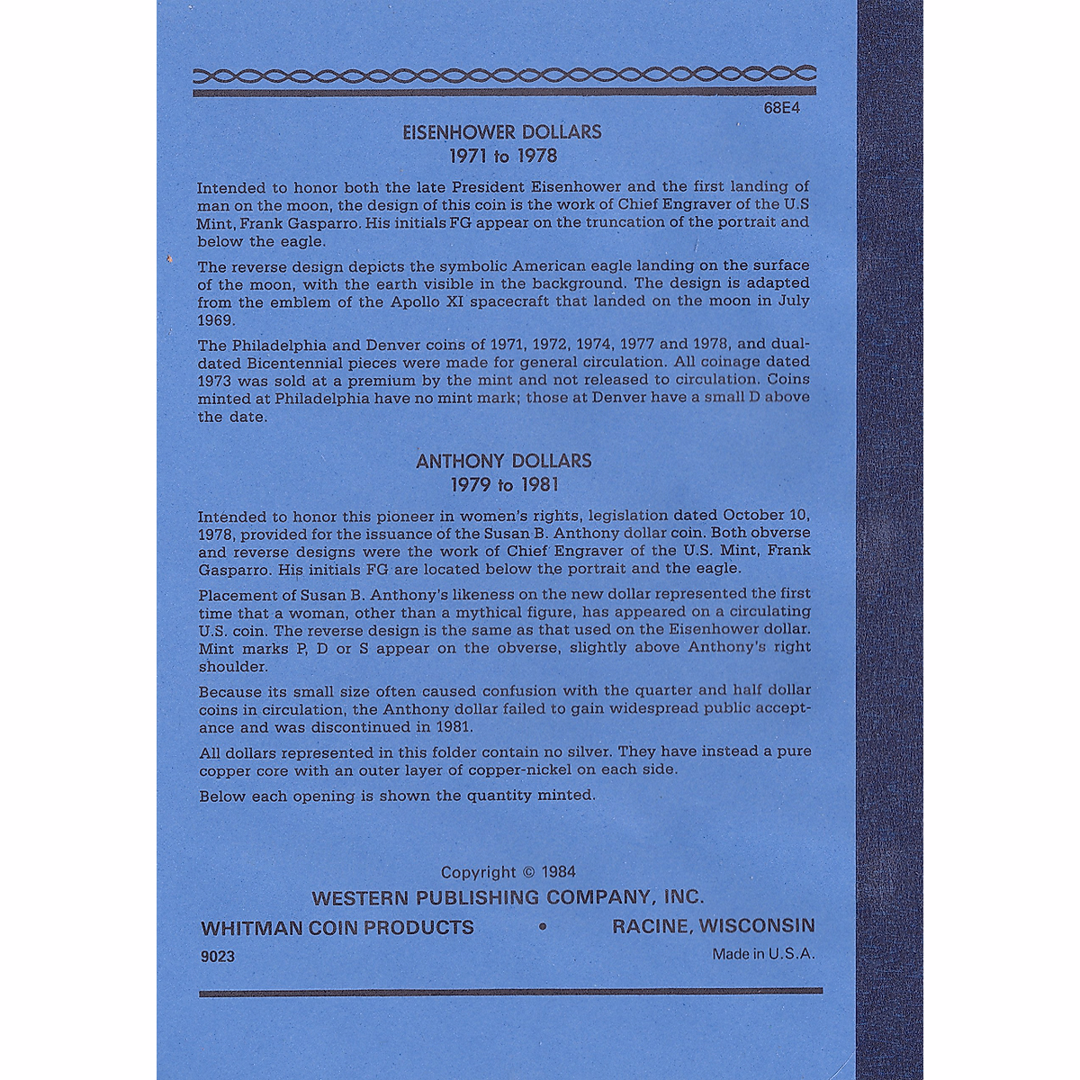 UPC 9 780307 09023 EISENHOWER ANTHONY DOLLAR 1971-1981 Whitman 9023 ALBUM #17