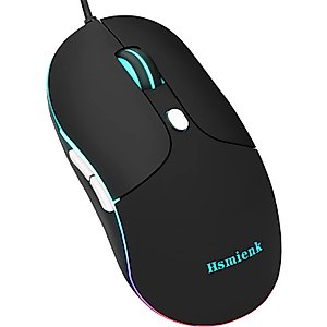 Wired Mouse, Mouse for Laptop with Easy Click for Office, Home, Gamer, 3200DPI, Programmable Buttons, USB LED Backlit Mice Wired Computer Mouse Compatible with Laptop, PC, Desktop, Black