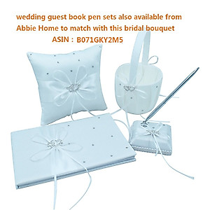 Abbie Home 8 Inches Bride Wedding Bouquet - Satin Roses with Pearls Rhinestone Brooches Accessories (Blush Pink & Creamy White)